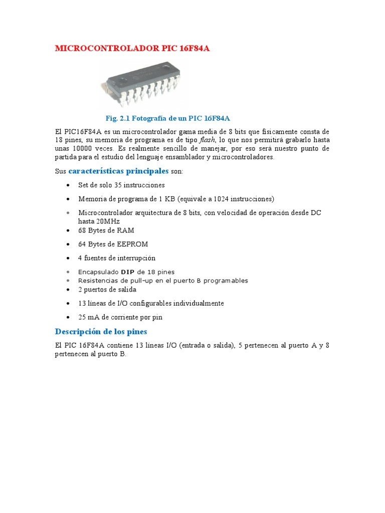 Guía Básica del Microcontrolador PIC16F84A | PDF | Microcontrolador ...