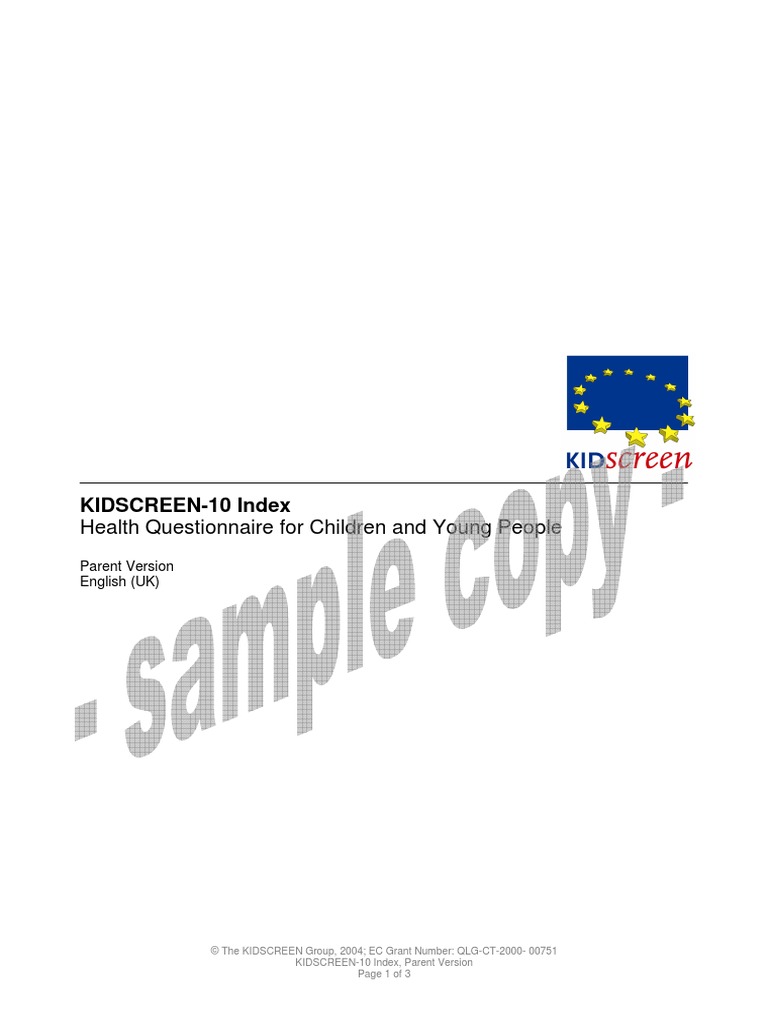 KIDSCREEN-10 Index: Health Questionnaire For Children and Young People | PDF