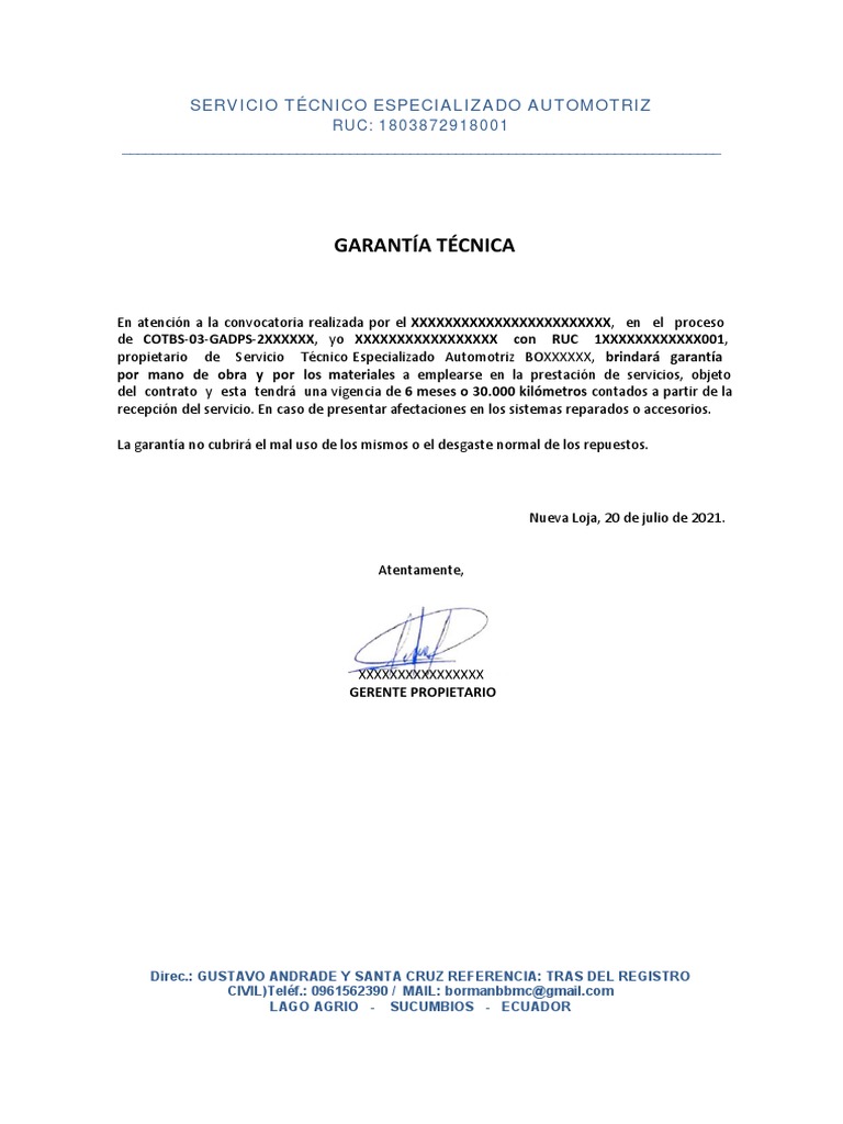 Garantia Tecnica de Servicio | PDF