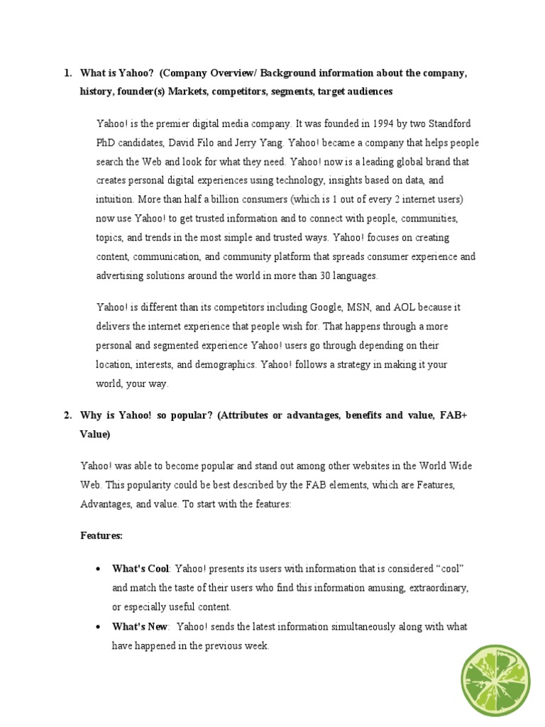 Yahoo! Company Overview and Marketing Insights | PDF | Yahoo! | Internet