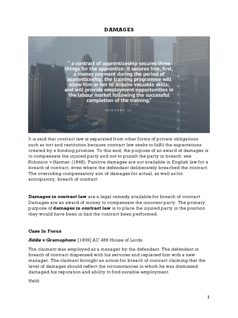 Compensatory Principles of Damages in Contract Law: Causation ...