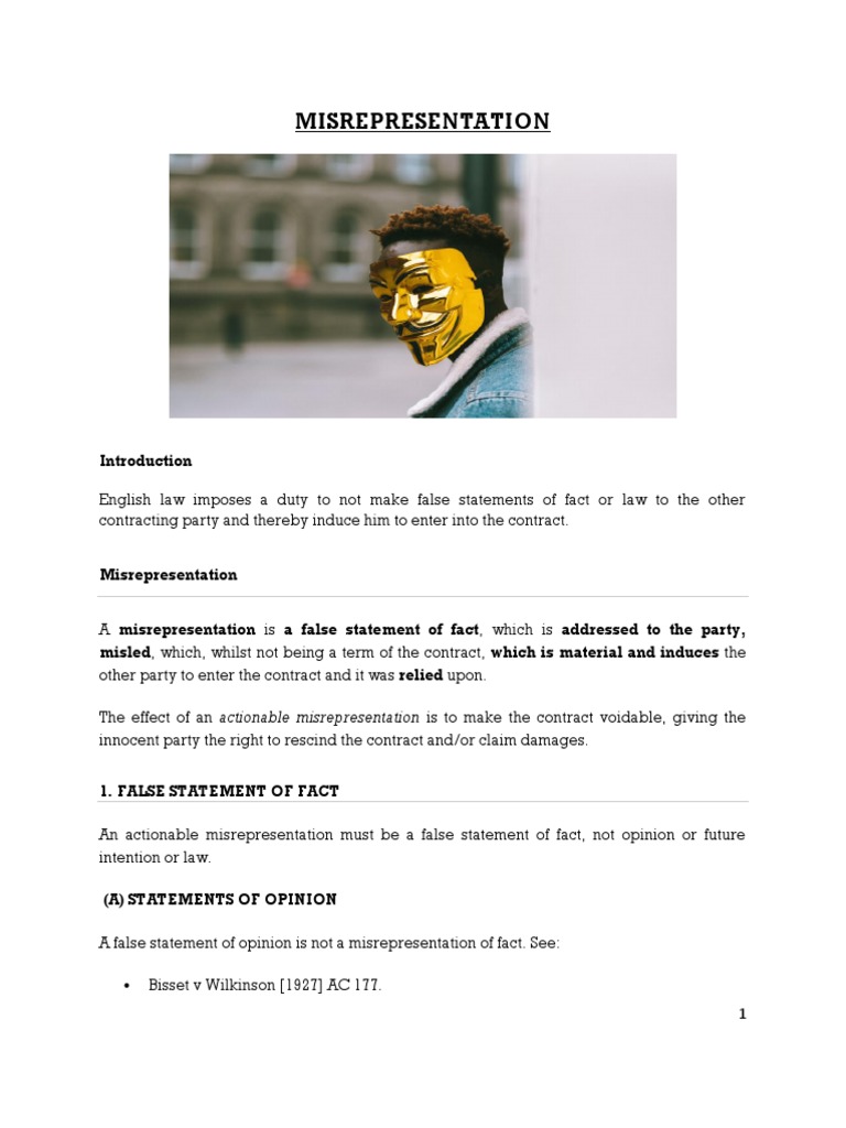 Misrepresentation A Level | PDF | Misrepresentation | Damages