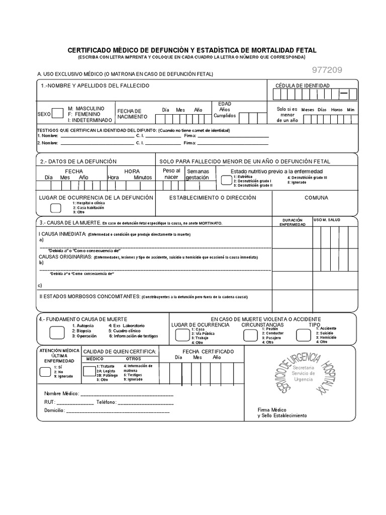 Formulario Certificado Medico de Defuncion | PDF | Enfermedades y trastornos | Cuidado de la salud