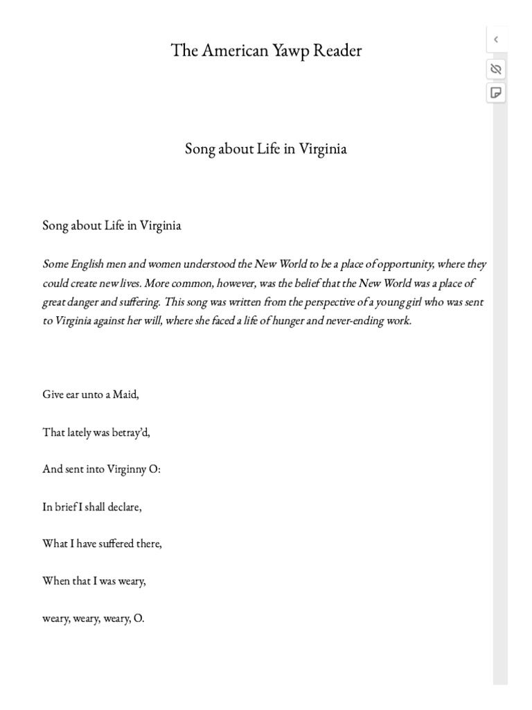 Song About Life in Virginia - The American Yawp Reader | PDF