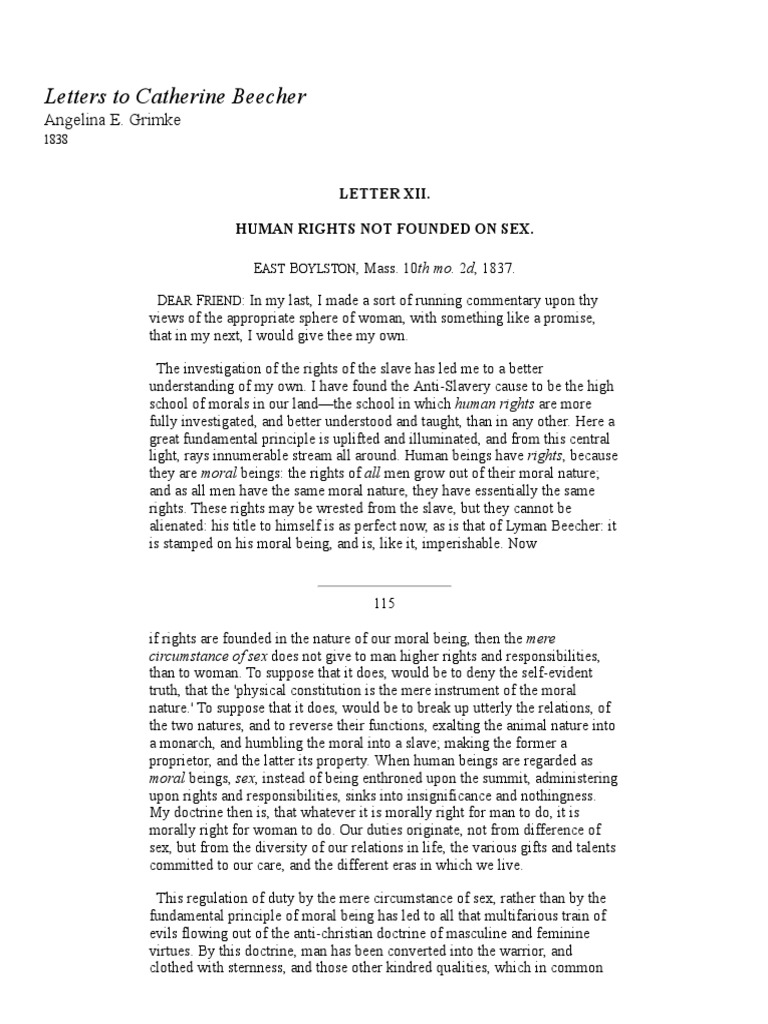 Angelina E. Grimke Letter To Catherine Beecher (1837) | PDF