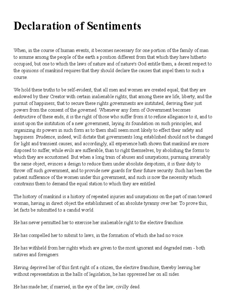 Declaration of Sentiments (Seneca Falls) (1848) | PDF | Social ...