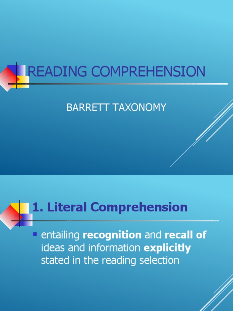 Reading Comprehension: Barrett Taxonomy | PDF | Reading Comprehension ...