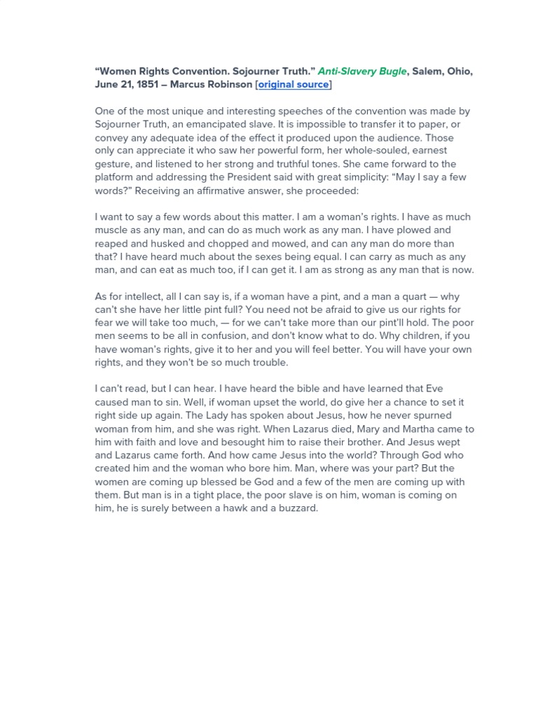 Sojourner Truth Speech (1851) | PDF