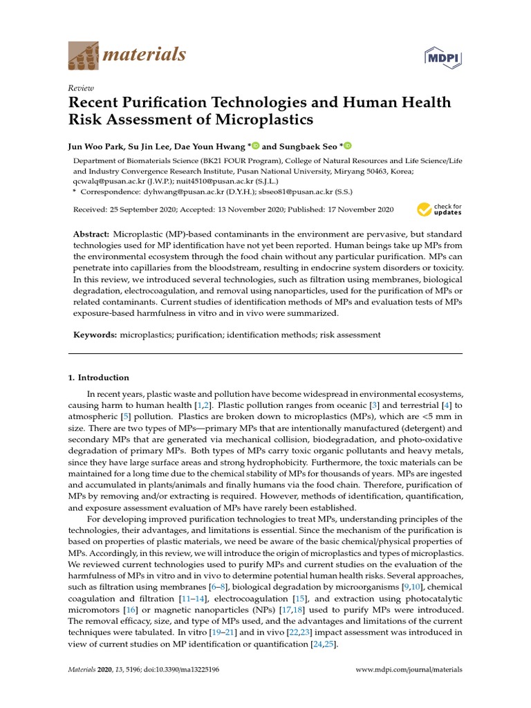 Recent Purification Technologies and Human Health Risk Assessment of ...