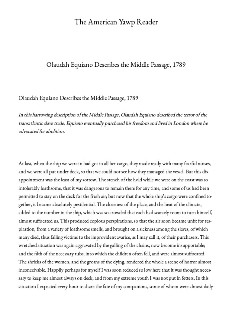 The Horrors of the Middle Passage: Olaudah Equiano Describes the ...