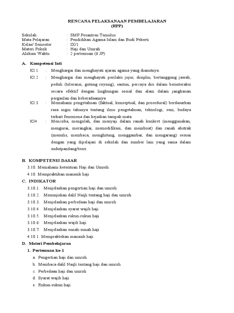 RPP Haji Dan Umrah | PDF