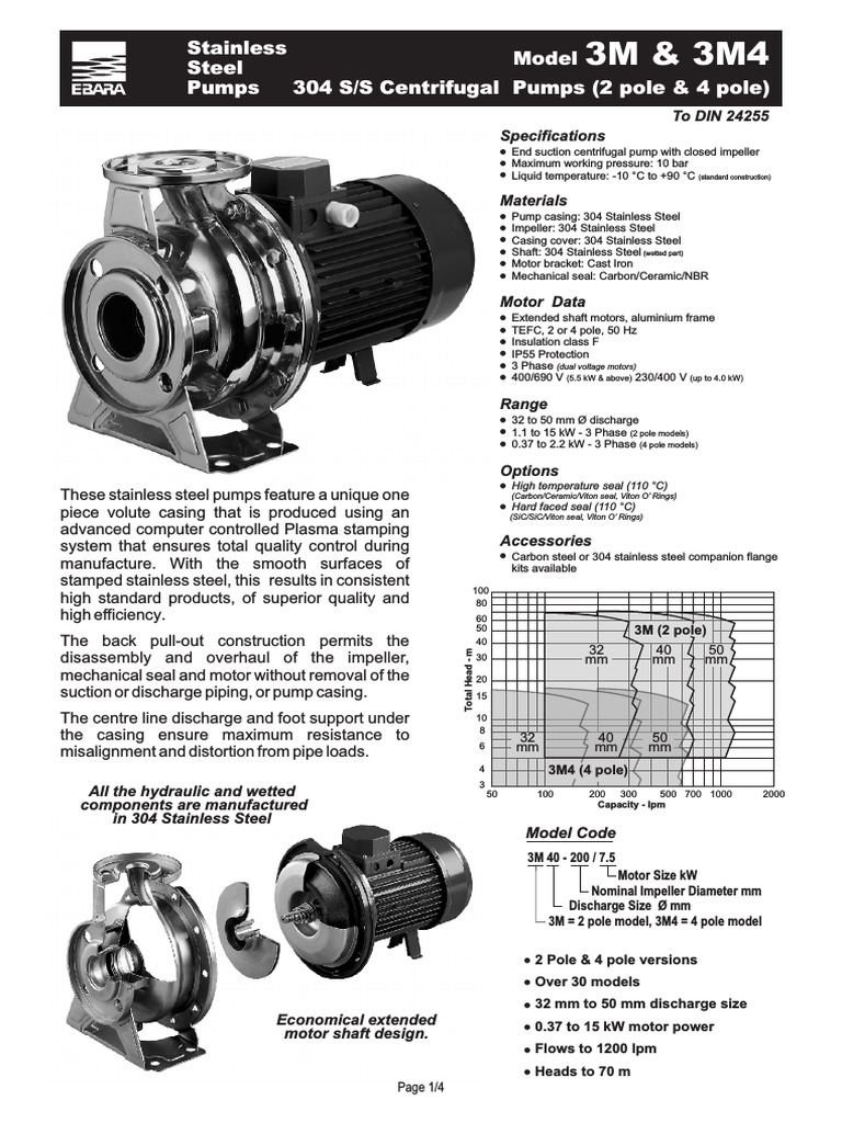 Model Stainless Steel Pumps: 3M (2 Pole) | PDF | Pump | Steel