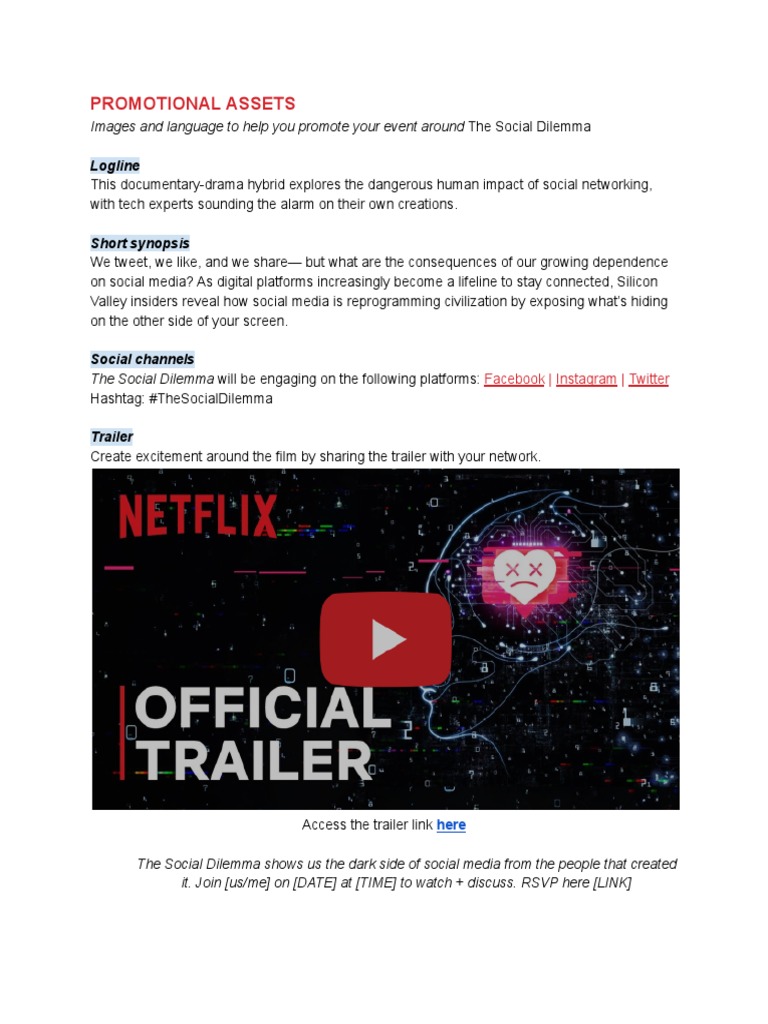 Promote The Social Dilemma Event | PDF | Popular Culture & Media ...