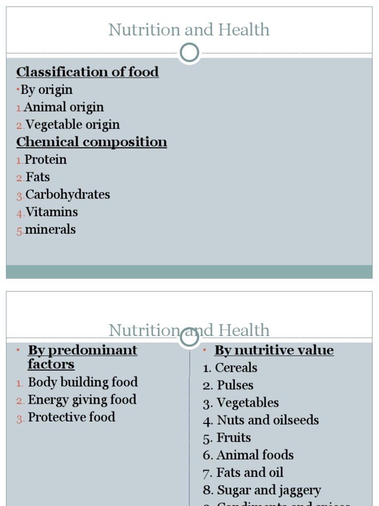 Nutrition and Health: Classification of Food | PDF | Human Nutrition | Fat