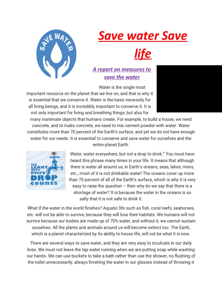 Save Water Save Life: A Report On Measures To Save The Water | PDF ...
