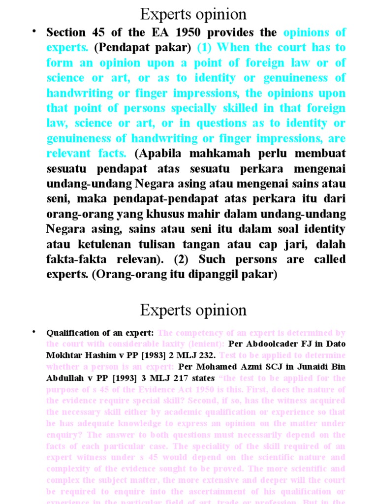 Understanding Expert Opinions in Law | PDF | Expert Witness | Evidence