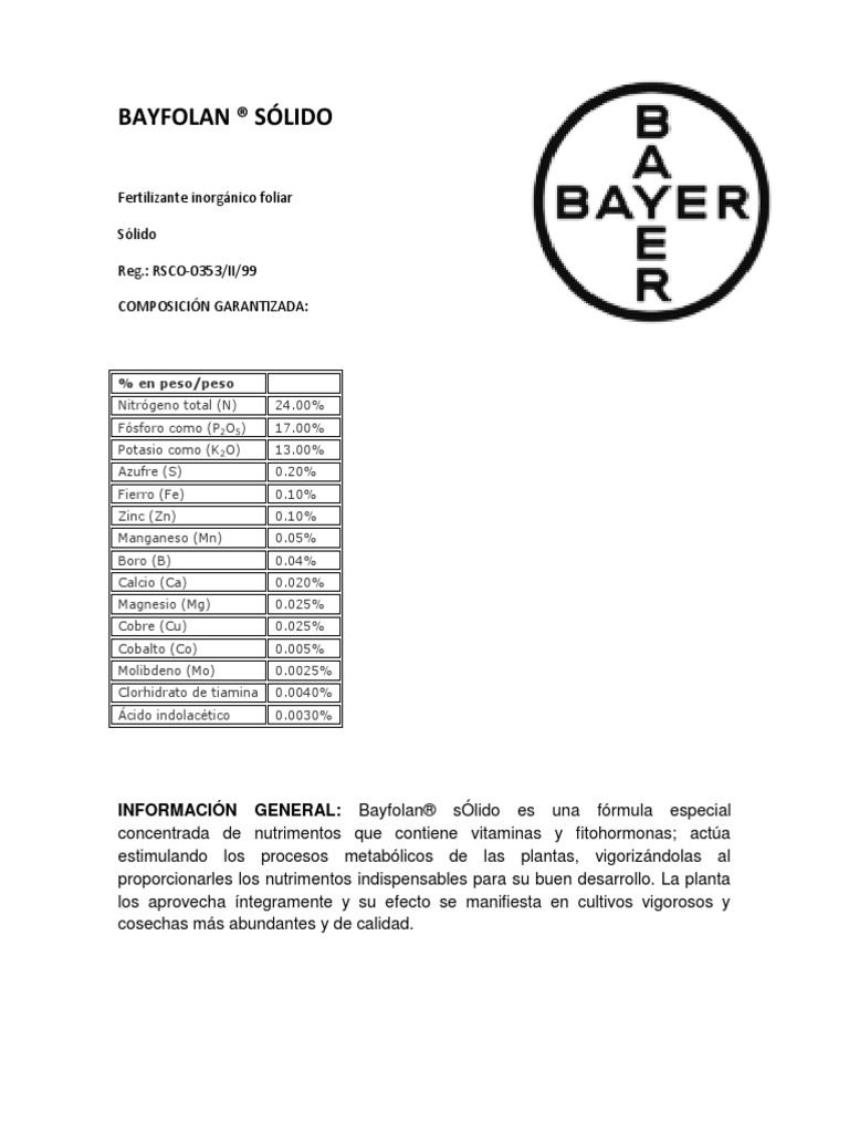 BAYFOLAN | PDF | Agua | Fertilizante
