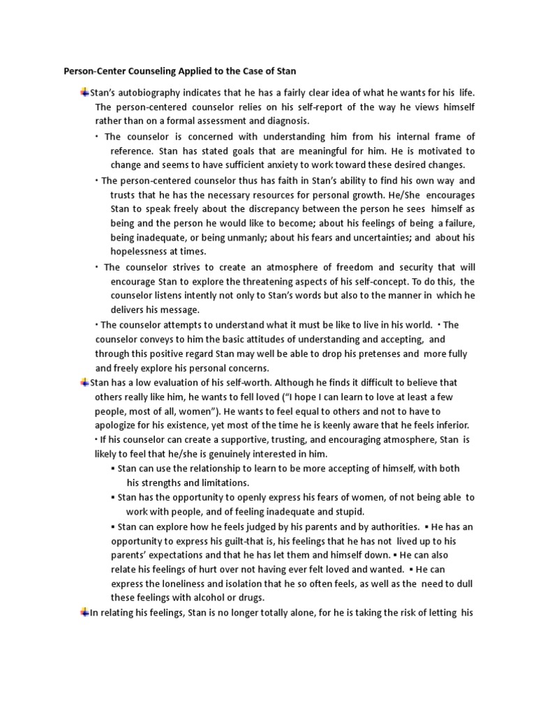 Person-Centered Counseling Applied To Stan's Case | PDF | Psychotherapy ...