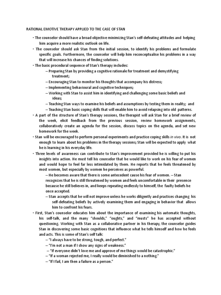 Rational Emotive Therapy for Stan | PDF | Psychotherapy | Rational ...
