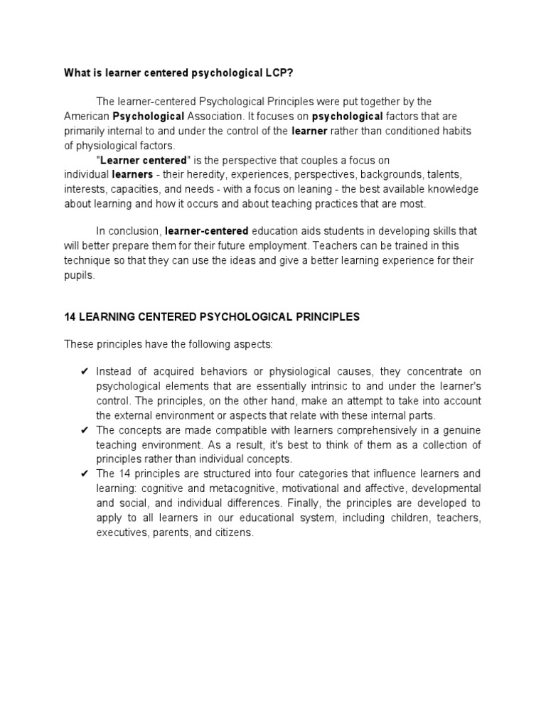 14 Learning Centered Psychological Principles | PDF | Learning | Motivation