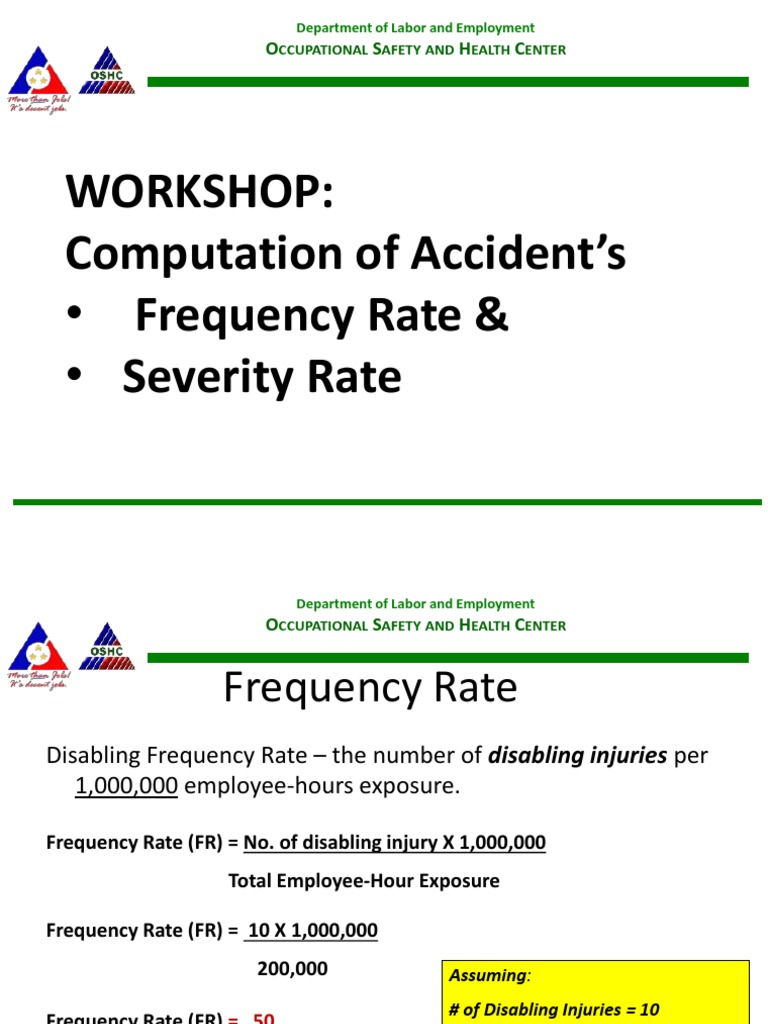 Workshop: Computation of Accident's: - Frequency Rate & - Severity Rate ...