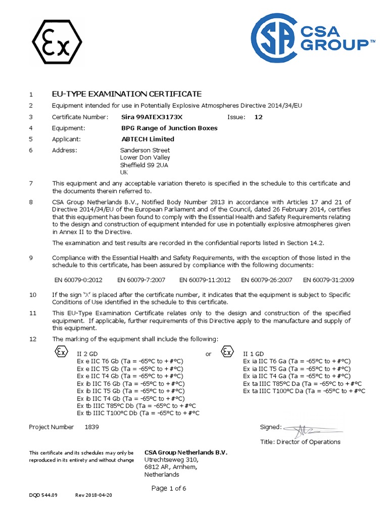 Sira 99ATEX3173X - Iss12 | PDF