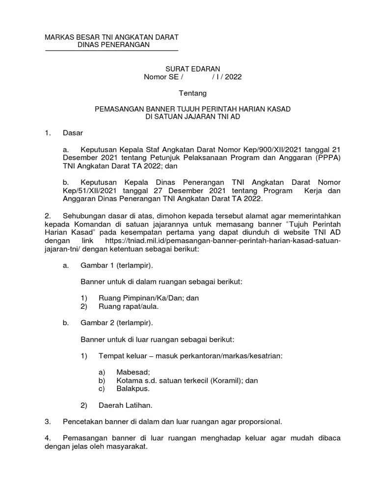 SE Pemasangan Perintah Harian Kasad ACC TTD | PDF