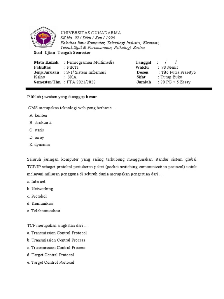 Soal UTS Pemrograman Berbasis Web | PDF