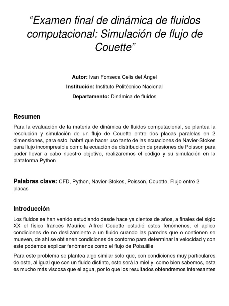 Flujo Entre Dos Placas Paralelas Python | PDF | Mecánica de fluidos ...