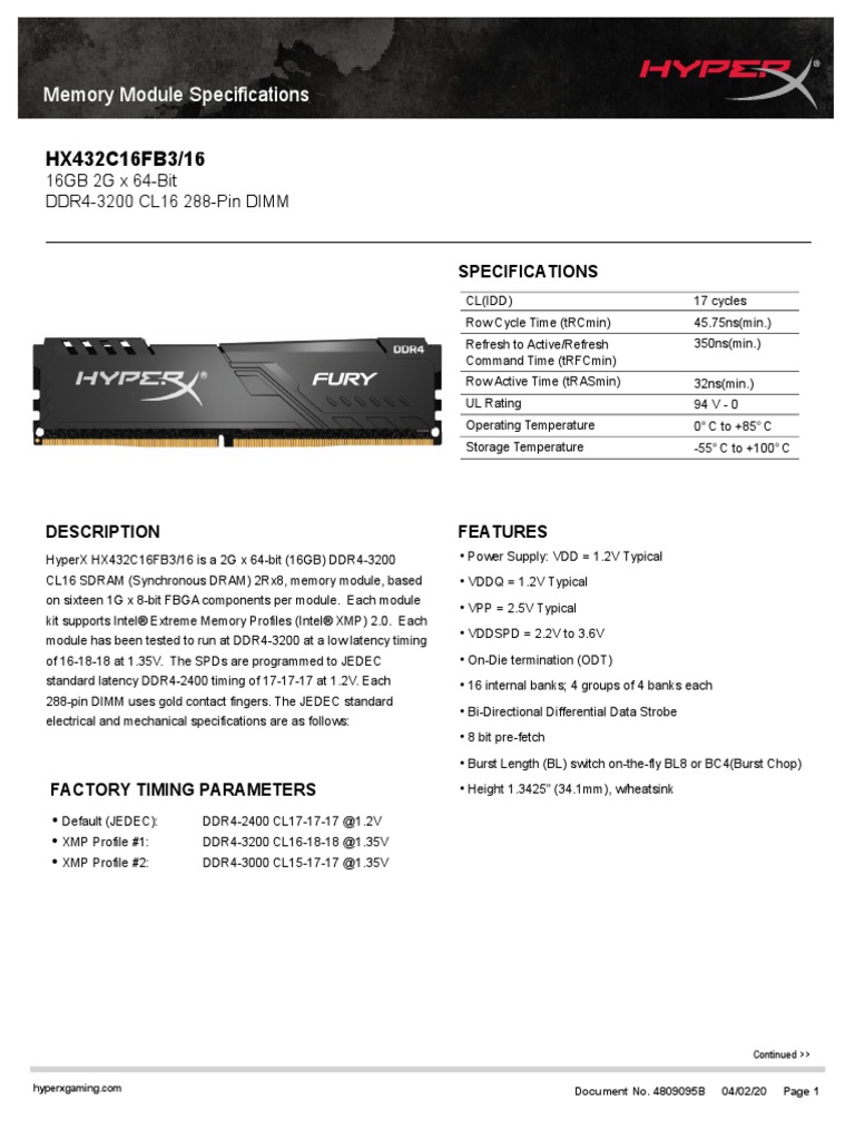 HX432C16FB3/16 HX432C16FB3/16: Memory Module Specifications | PDF | Computer Engineering ...