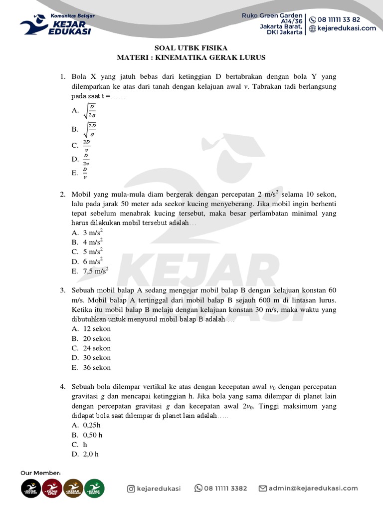 TKA Saintek - Fisika - Kinematika Gerak Lurus (SOAL) | PDF