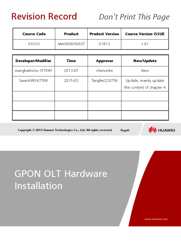 03 GPON OLT Hardware Installation | PDF | Power Supply | Screw