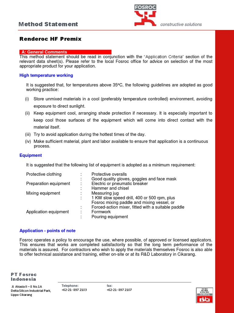 Renderoc HF Premix Jacketing Application Method | PDF | Concrete | Water