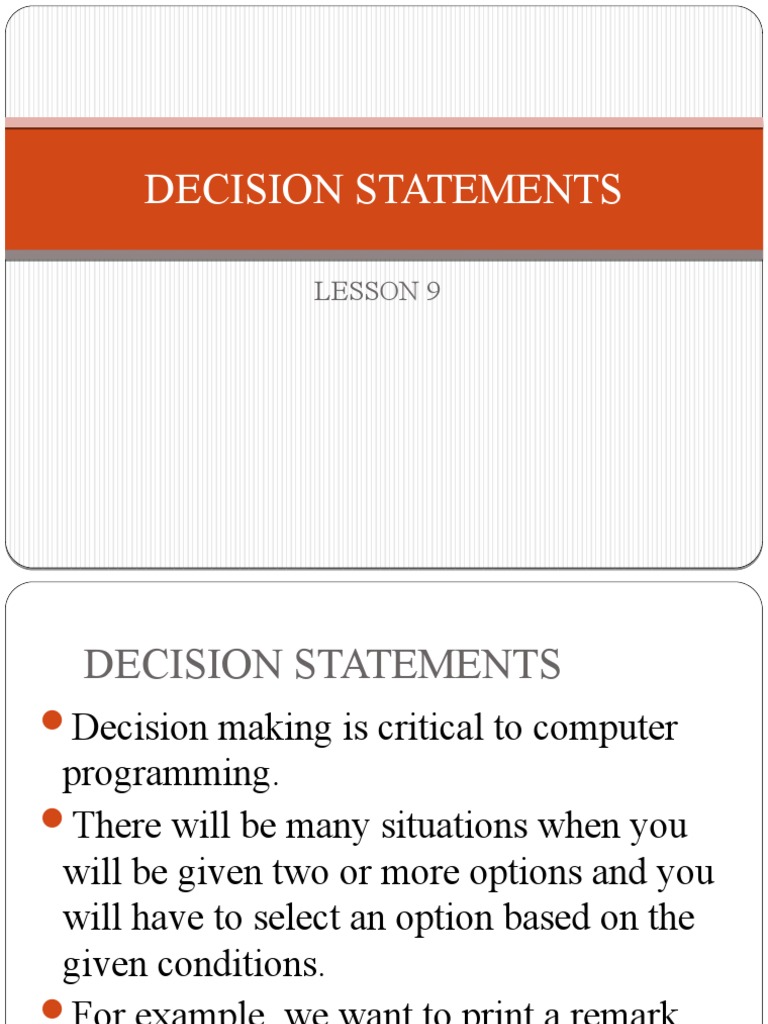 LESSON 7-Decision Statement | PDF | Boolean Data Type | Software ...
