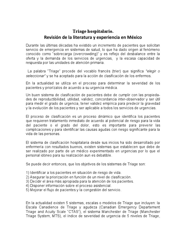 Triage Hospitalario | PDF | Cuidado de la salud | Medicina