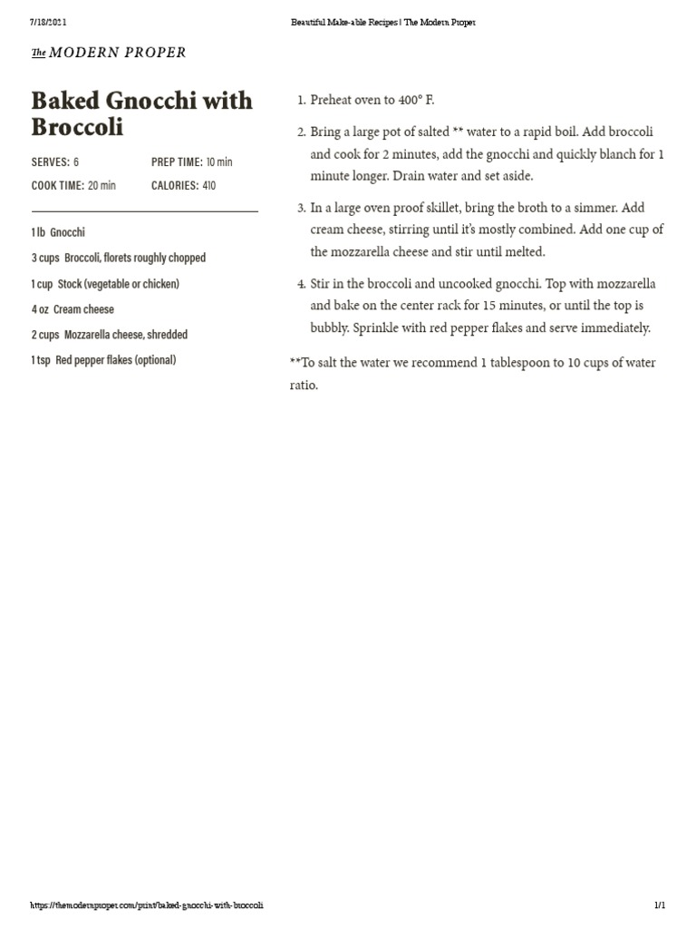 Baked Gnocchi With Broccoli: 6 10 Min 20 Min 410 | PDF