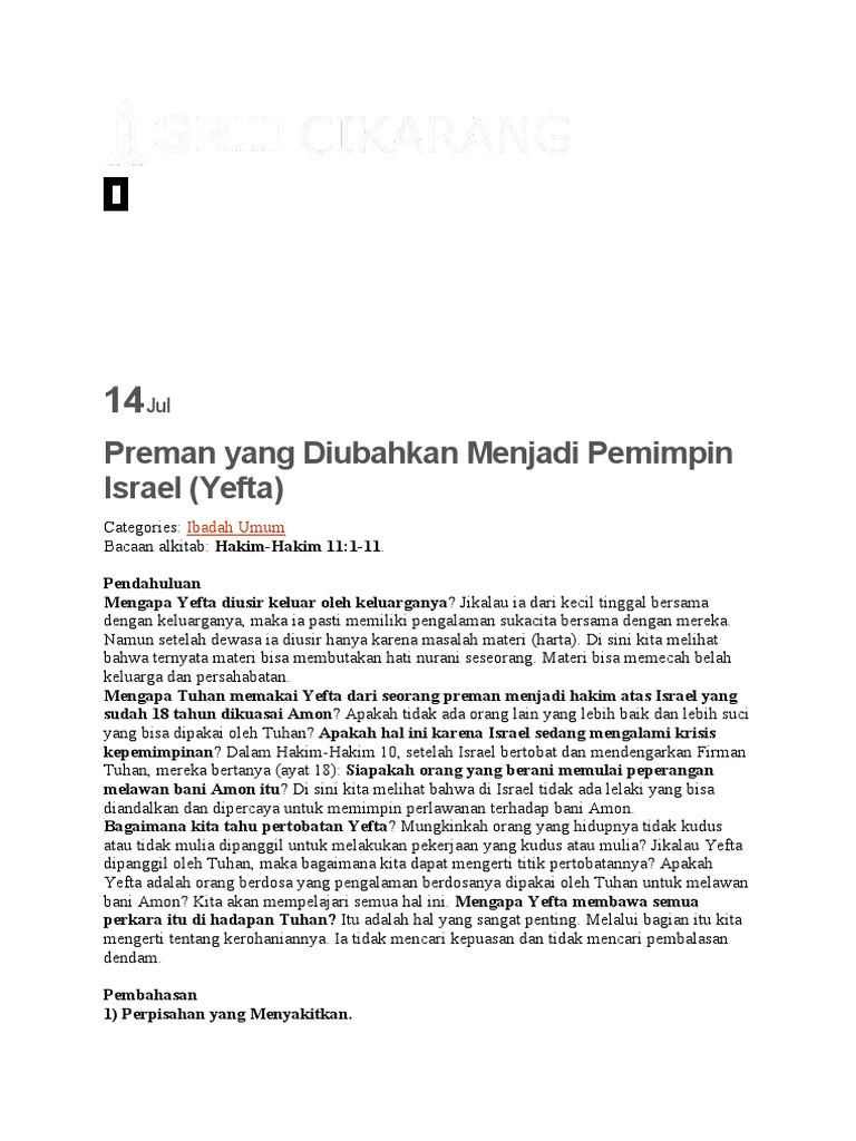 Yefta: Dari Preman Jadi Pemimpin Israel | PDF