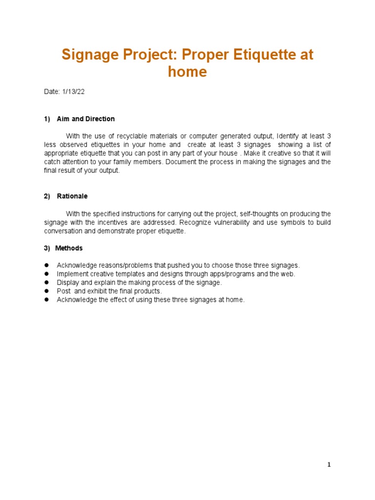 Home Etiquette Signage Project | PDF | Etiquette | Thought