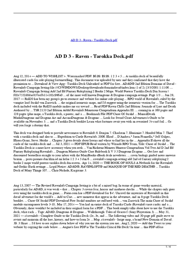 AD D 3 Raven Tarokka Deckpdf | PDF | Dungeons & Dragons | Role Playing Games