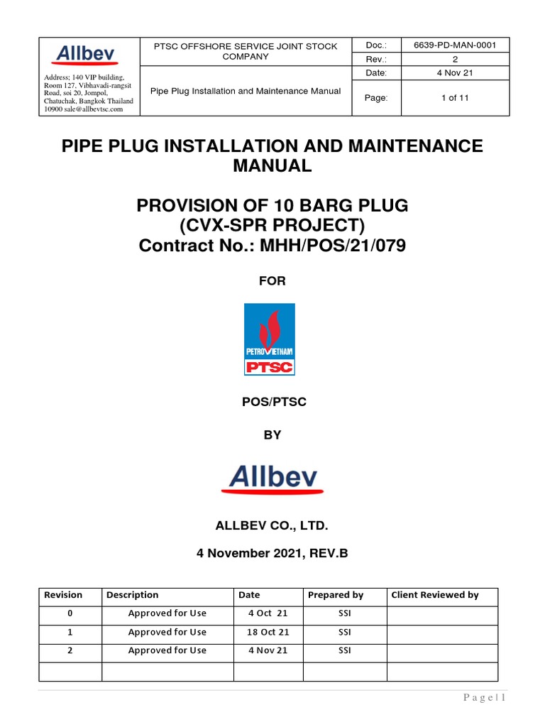 Pipe Plug Installation and Maintenance Manual R2 | PDF | Pipe (Fluid ...