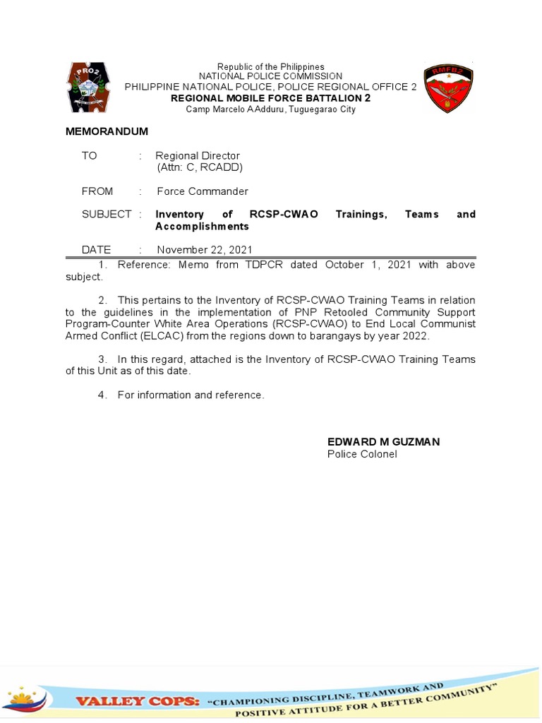 2 Memorandum: Philippine National Police, Police Regional Office 2 ...