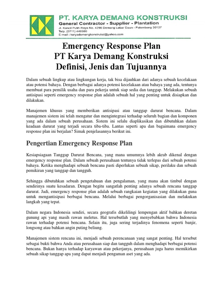 H.1 Emergency Response Plan | PDF
