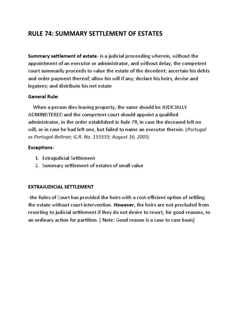 Rule 74 Rules of Court Notes | PDF | Inheritance | Deed