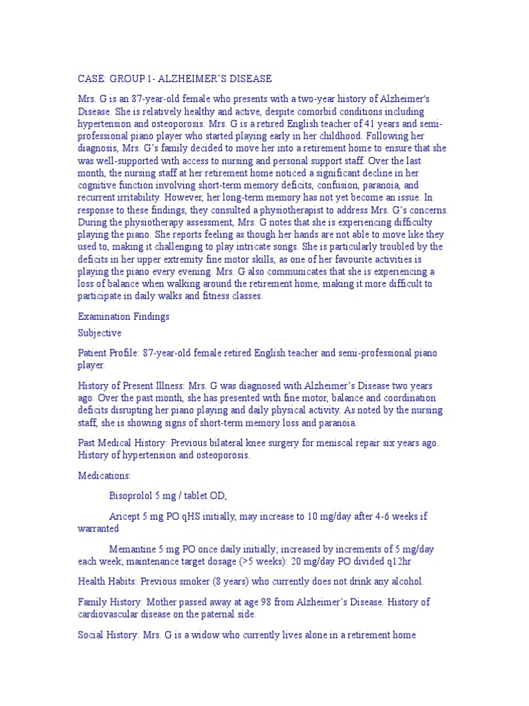 Alzheimer's Case Study: Mrs. G's Decline | PDF | Balance (Ability ...
