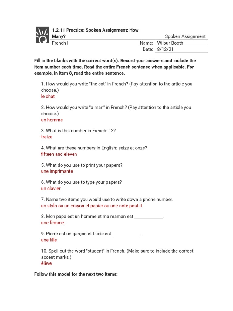 1.2.11 Practice - Spoken Assignment How Many (Spoken Assignment) | PDF ...