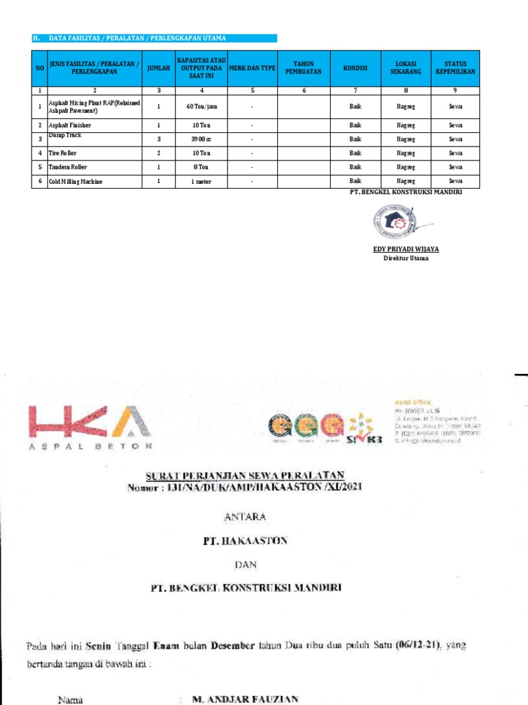 01 - Data Peralatan Utama | PDF