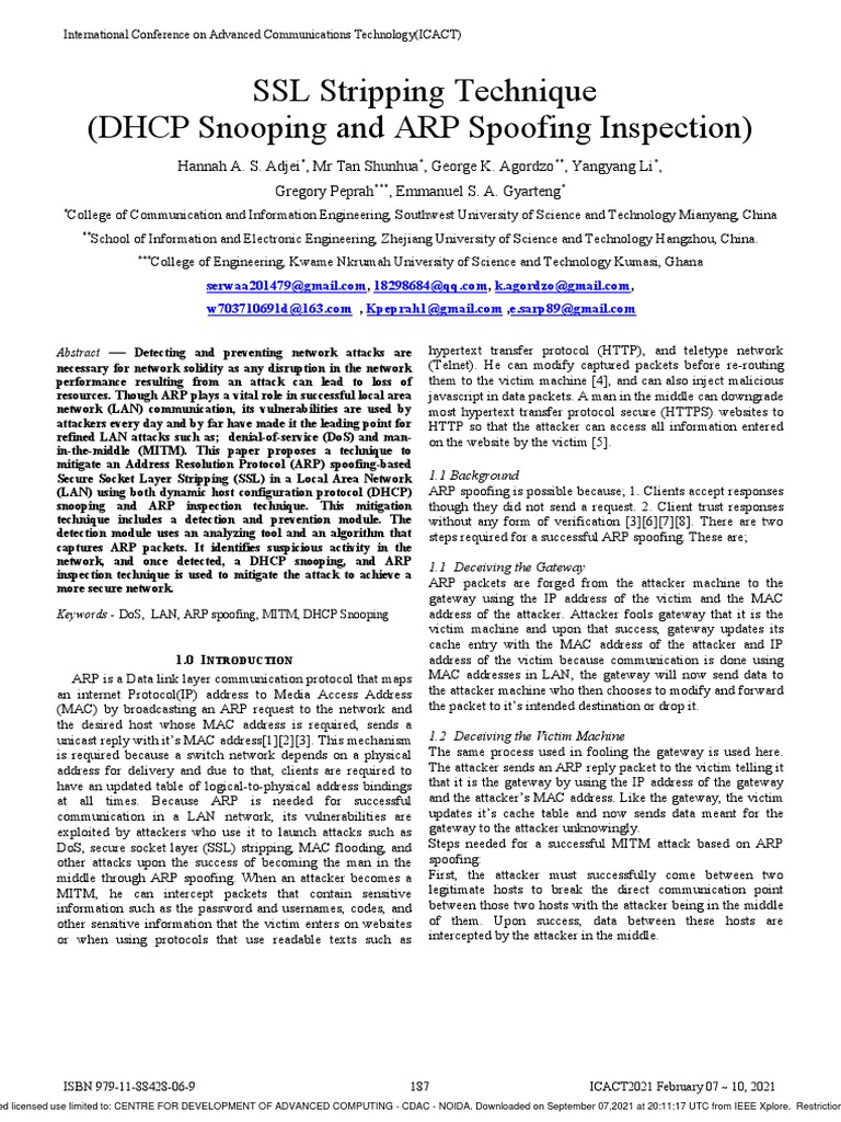 SSL Stripping Technique DHCP Snooping and ARP Spoofing Inspection | PDF | Computer Network ...