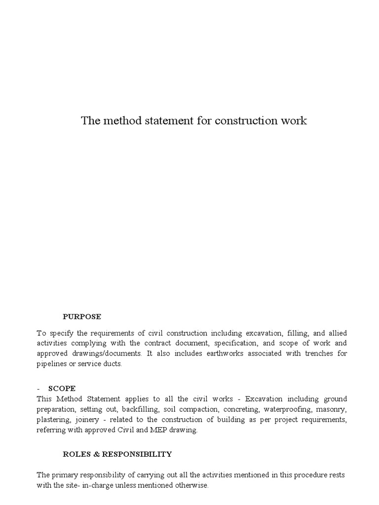 The Method Statement For Construction Work | PDF | Concrete | Civil ...