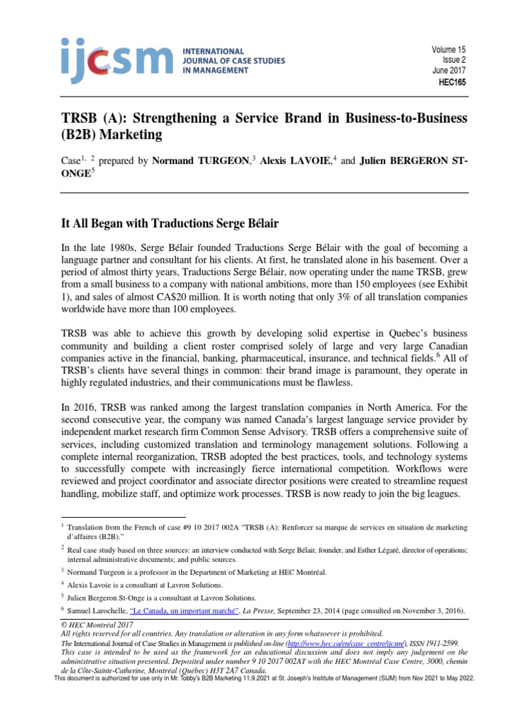 TRSB Case Study | PDF | Marketing | Outsourcing
