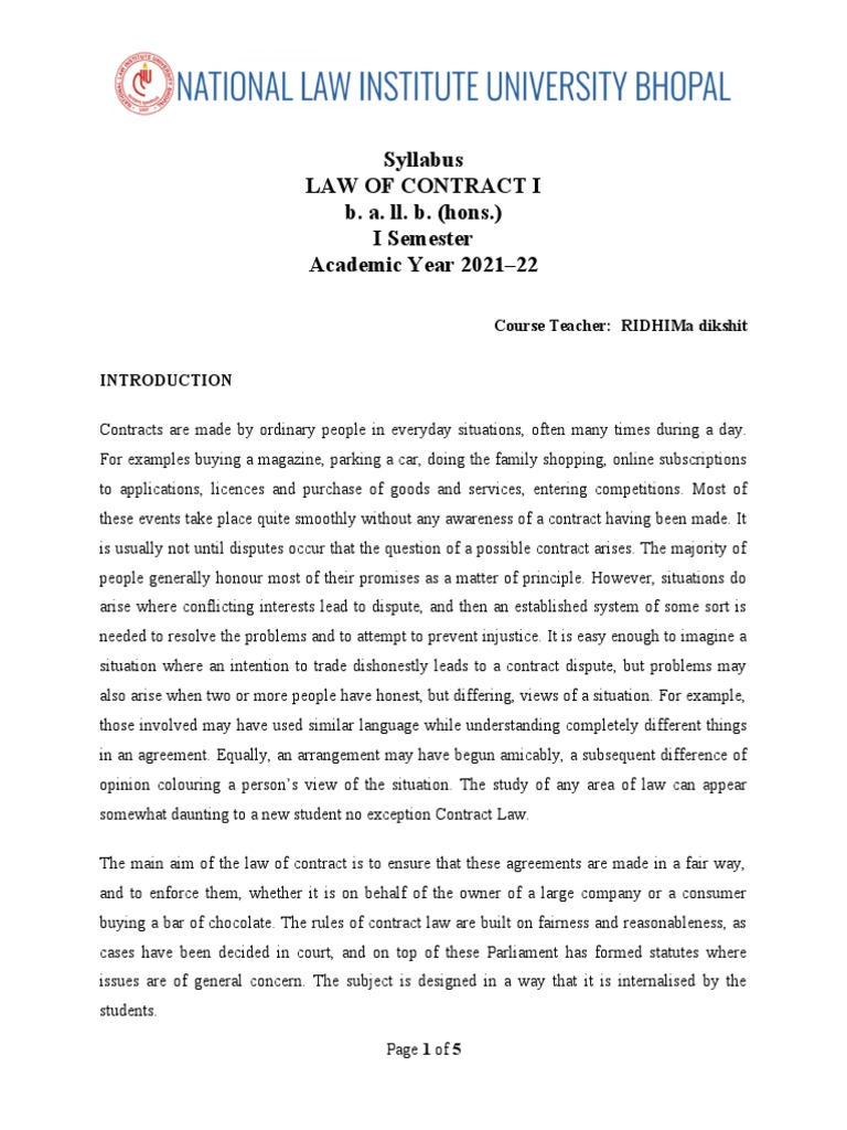 Contract Course Outline | PDF | Jurisprudence | Rules